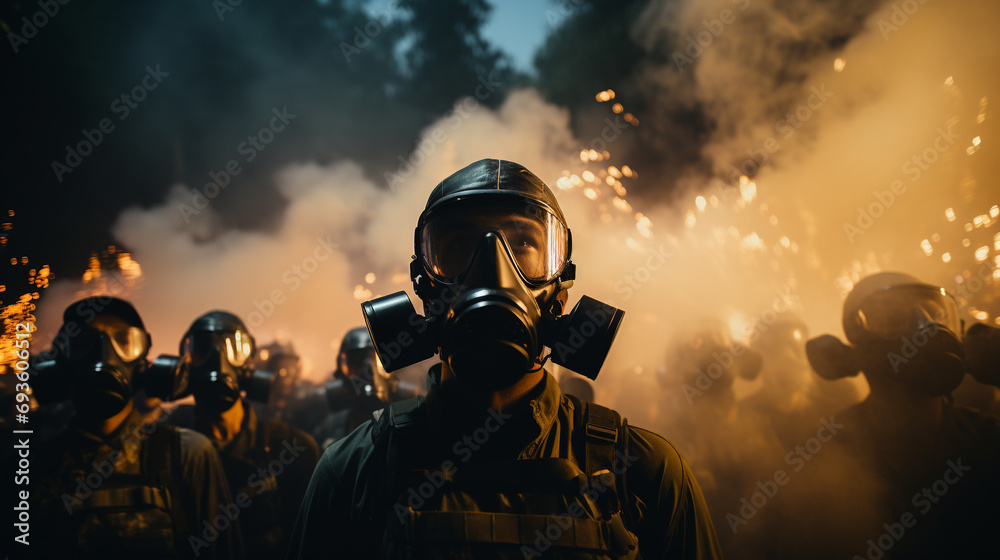 Tear gas, a chemical weapon that causes irritation of the eyes, nose ...