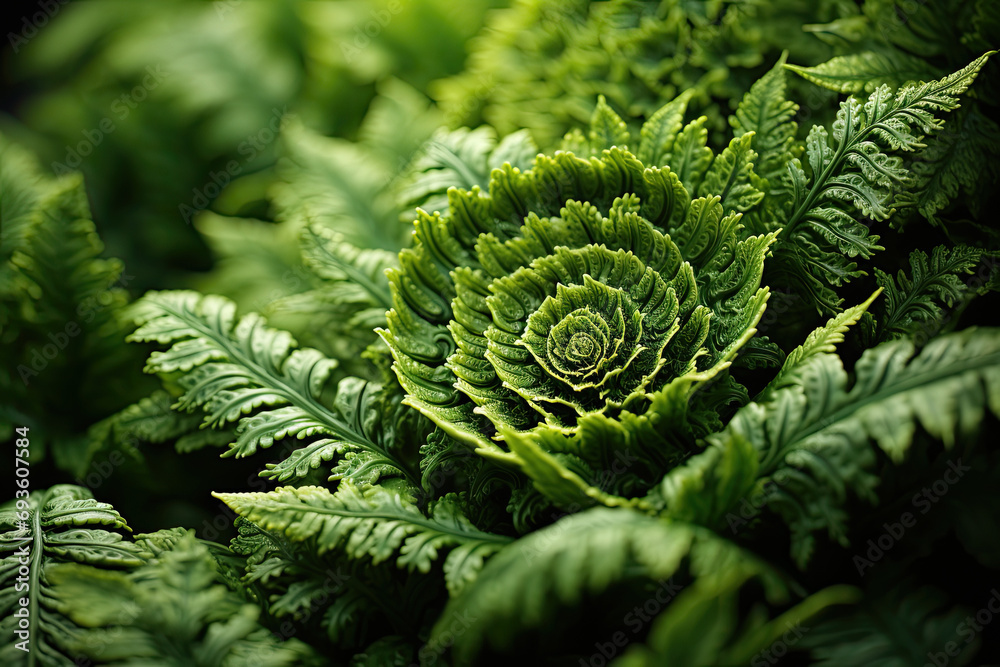 Image featuring fractal fern leaf spirals, where each fern leaf is designed in a spiral pattern ...