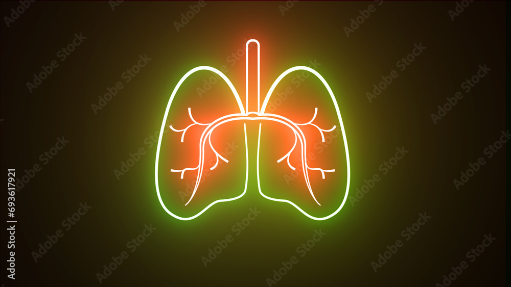 Glowing yellow and bright blue neon human lung animated video. Human ...