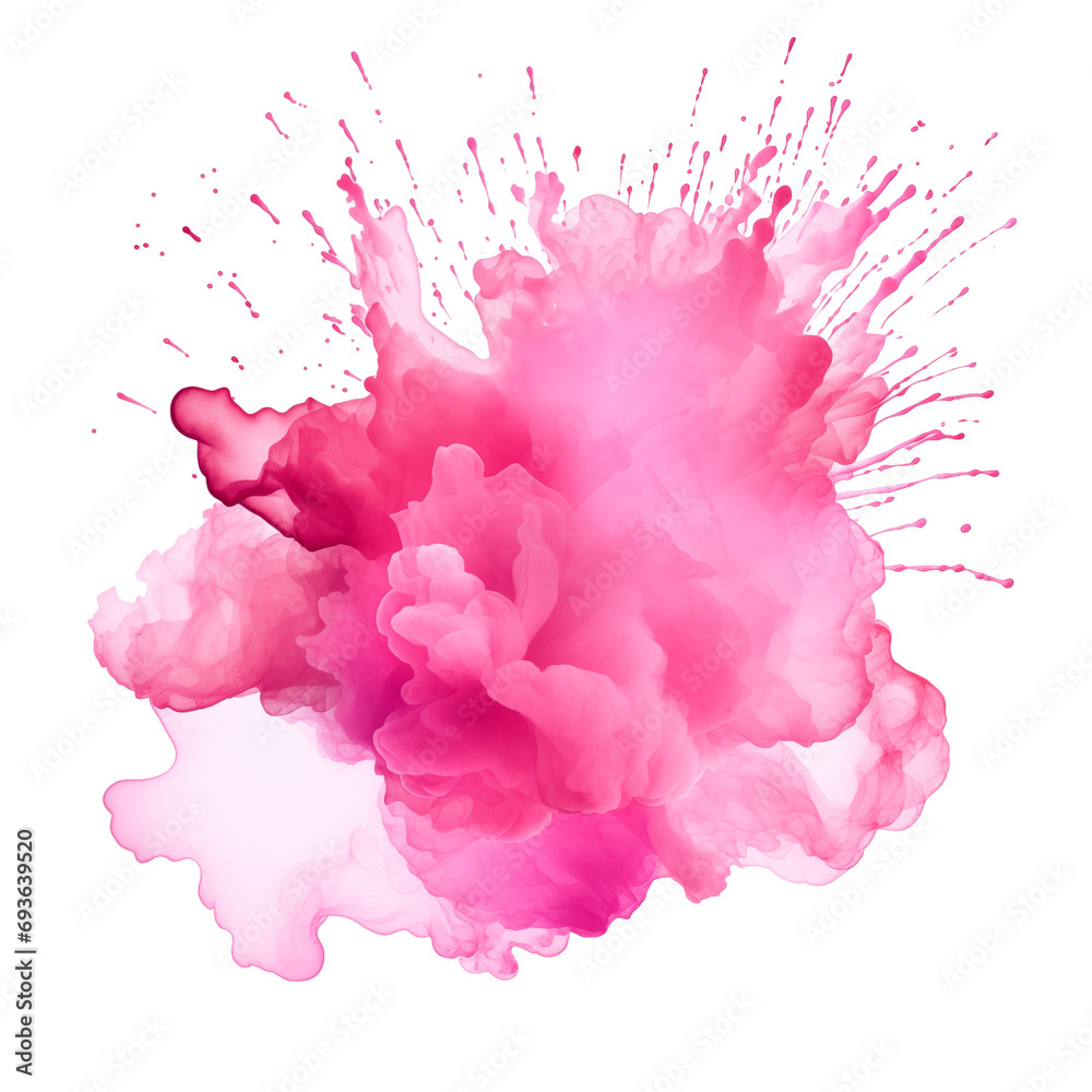 Watercolor pink splatter background. Purple abstract color splash in a ...