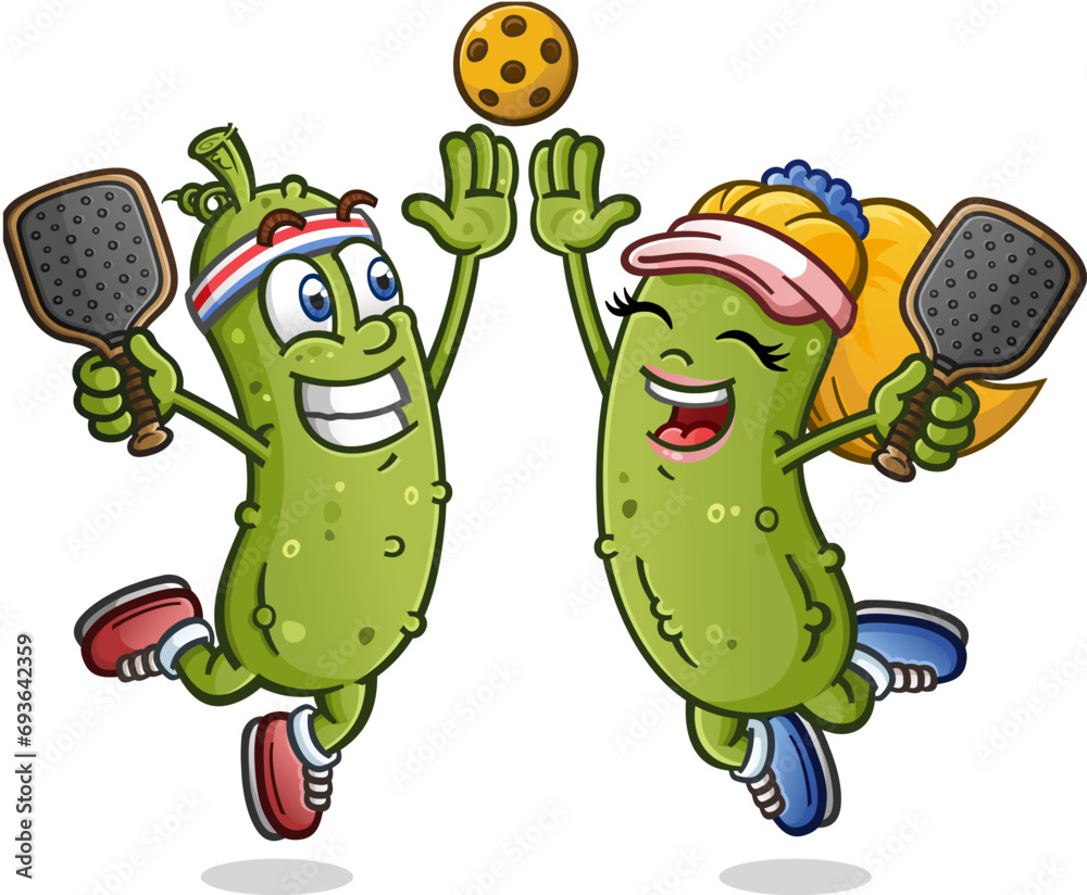 A cute pickle cartoon couple out on a date night to the pickleball ...