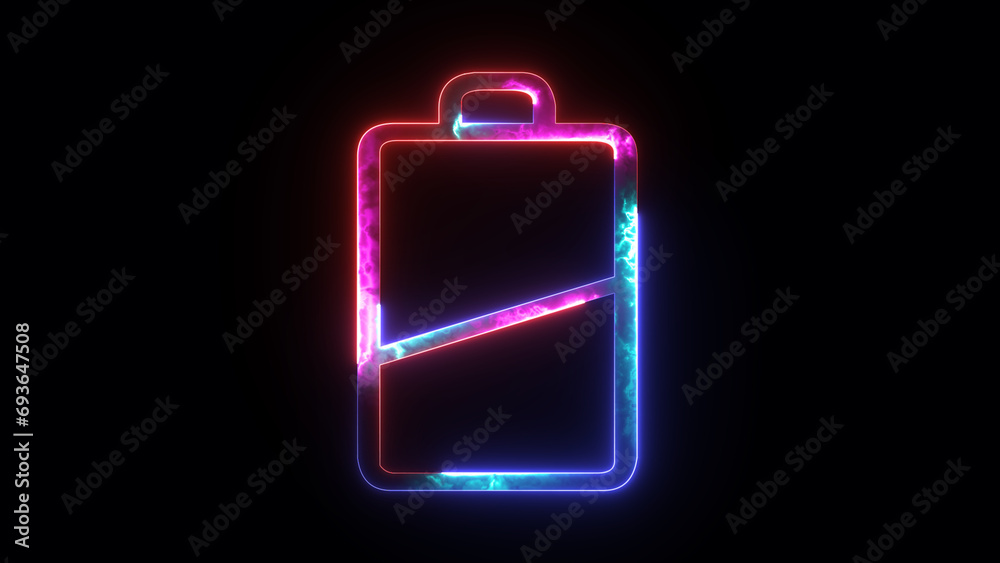Glowing blue and purple neon battery icon. Neon charge battery sign ...