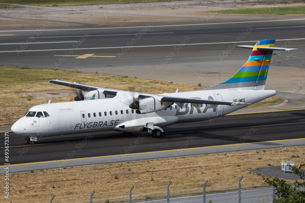 Stockholm, Sweden - July 1, 2023: Bra Flyg, former Braathens, turboprop ...