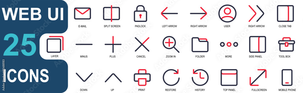 web ui icon set,vector collection, colored outline style,good for web ...