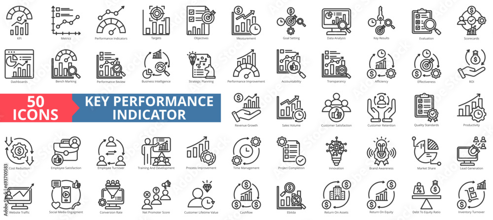Key performance indicator icon collection set. Containing metrics,performance,indicator,targets ...