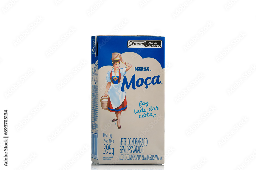 SÃO PAULO, BRAZIL - DECEMBER, 15, 2023 NESTLÉ MOÇA SEMIDESNATED ...