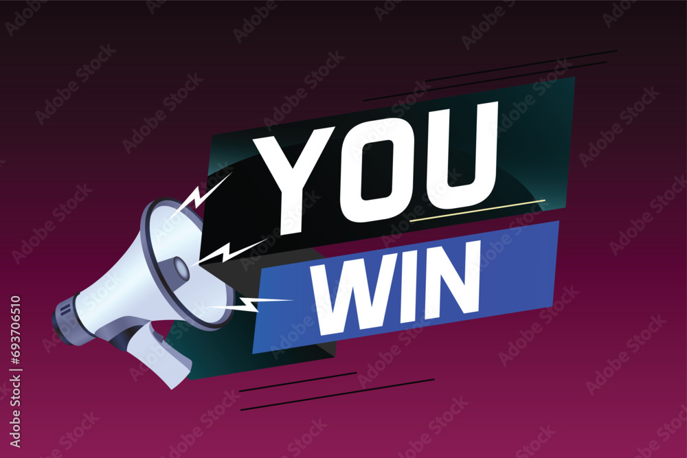 You win word concept vector illustration with megaphone and 3d style ...