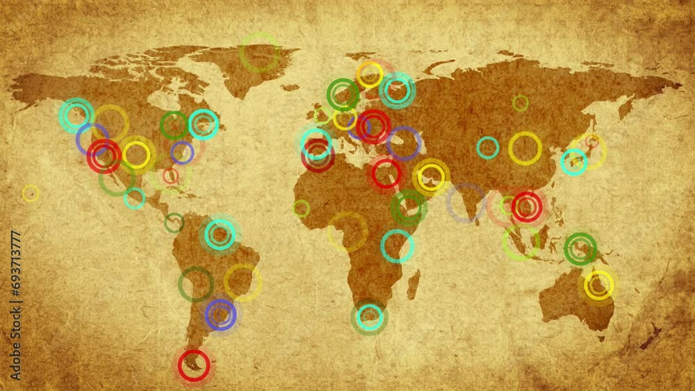 Animated map of the world and travel. Spots on the map lighting up in ...