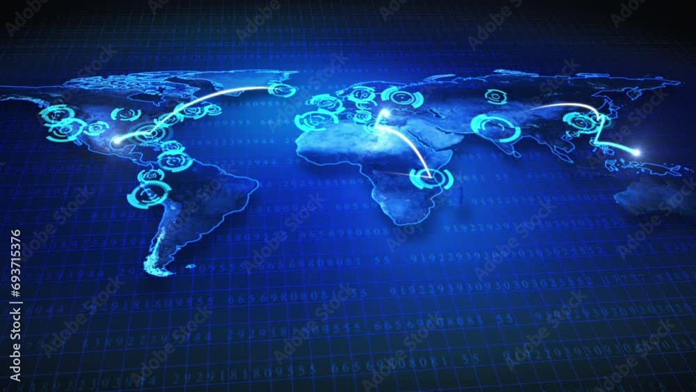 Animated computer map of the world and travel. Spots on the map ...