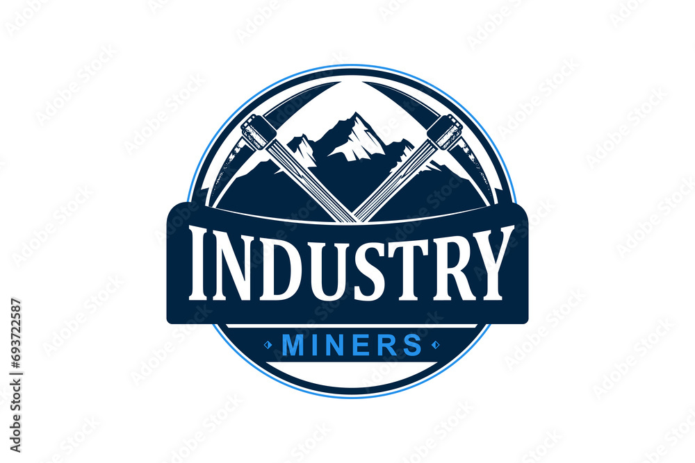 Manual mining logo design using a pick ax in rocky mountain areas ...