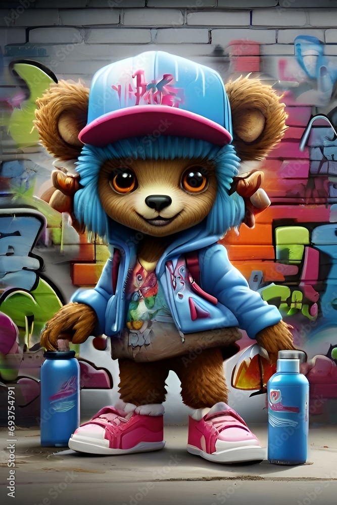 hip hop Graffiti whimsical monster, teddy bear girl creature with cute ...