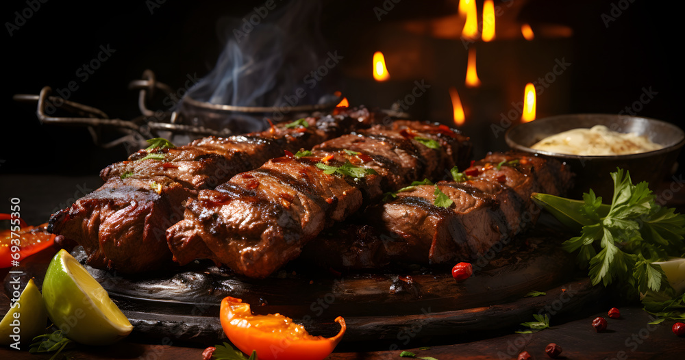 Arabic grilled arabic food dishes kebab, dolma, mansaf, shawarma ...