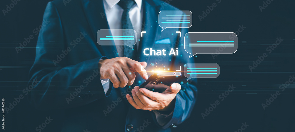 Businessman use smartphone chat with chatbot automated in smart bot ...