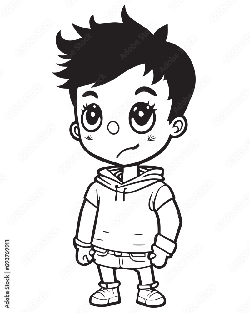 Handsome Outline Coloring Page: Full Body Shot of a School Boy for Kids ...