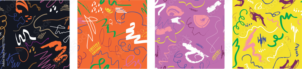 Doodle scribble patterns set. Abstract seamless backgrounds, endless ...
