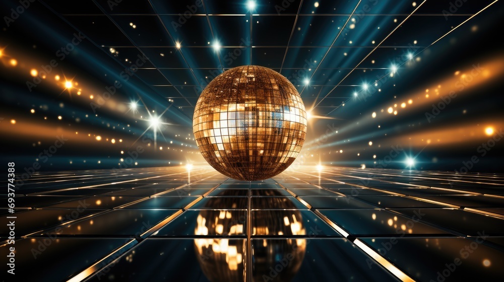 Disco ball rays, Dance floor room with mirror ball reflections, Night ...