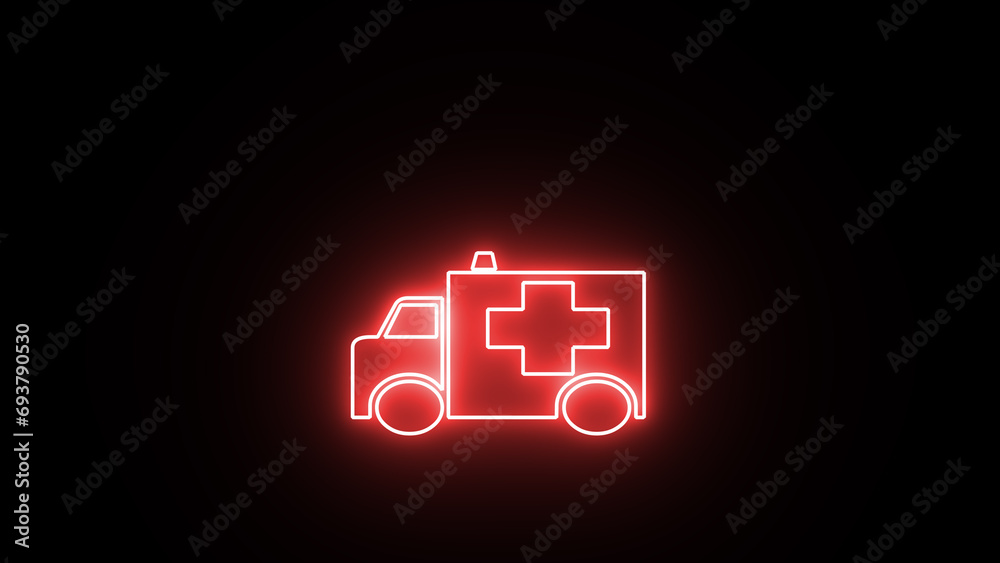 Neon Ambulance icon. accident emergency ambulance van symbol. Glowing ...