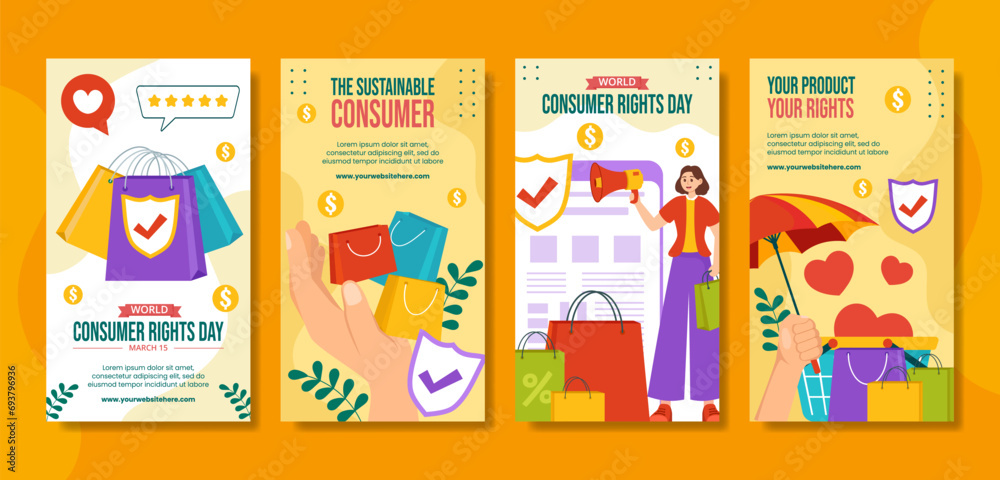 Consumer Rights Day Social Media Stories Flat Cartoon Hand Drawn ...