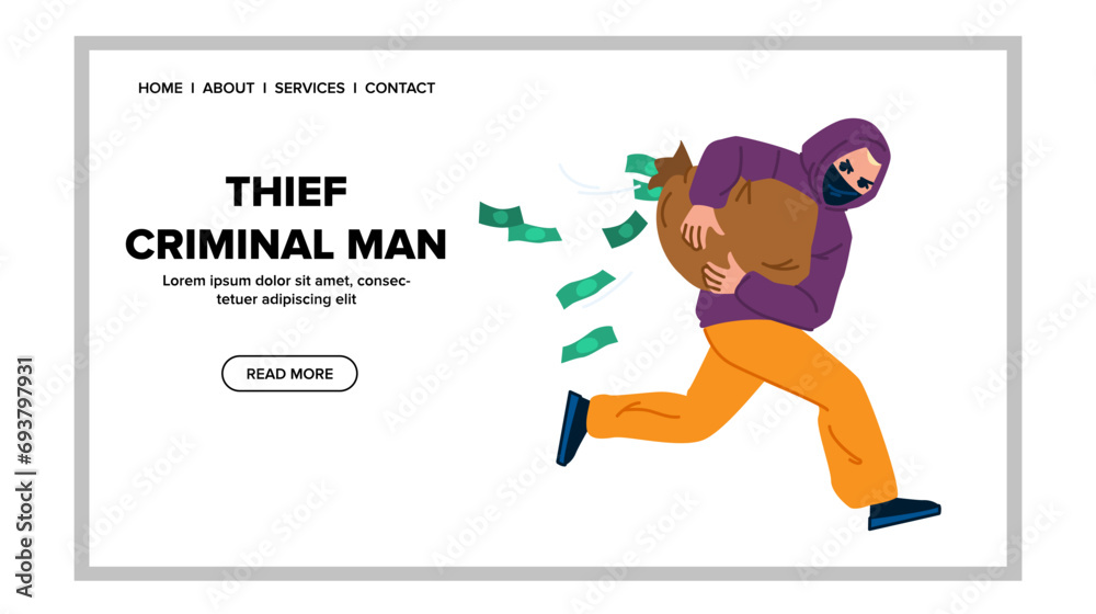 robber thief criminal man vector. mask black, crime burglar, gangster ...