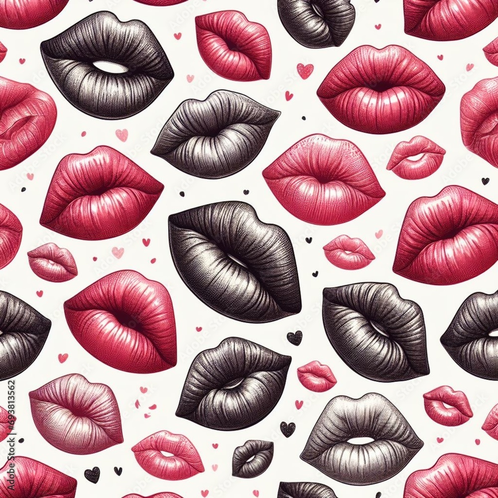 texture, seamless pattern of pink and black lip prints for the ...