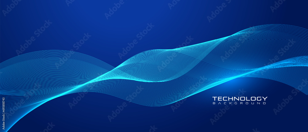 Abstract blue technology background with wave line particle elements ...