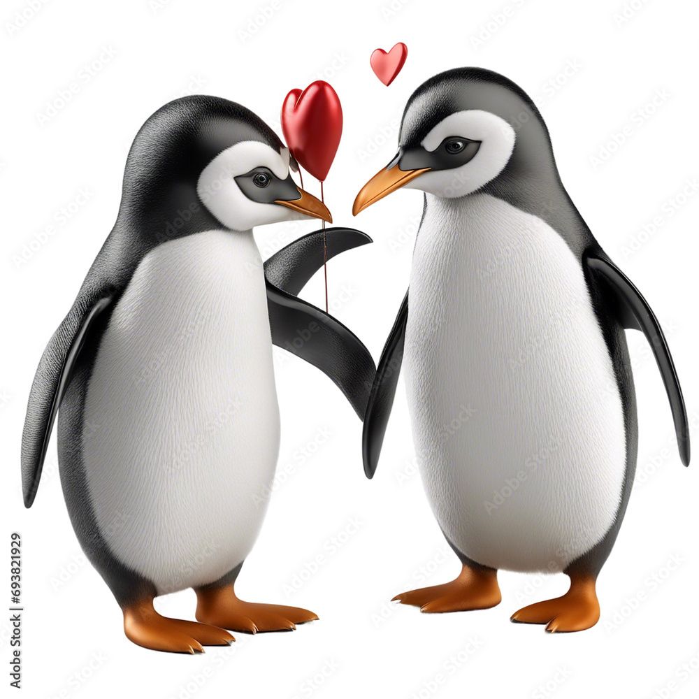 Cute and Cuddly Penguin Couple in Valentine's Day Poses with Hearts ...