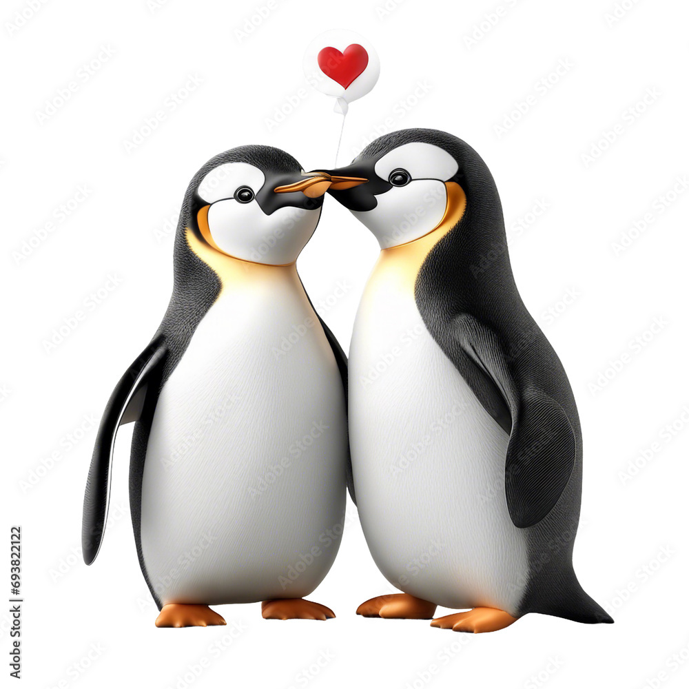 Cute and Cuddly Penguin Couple in Valentine's Day Poses with Hearts ...