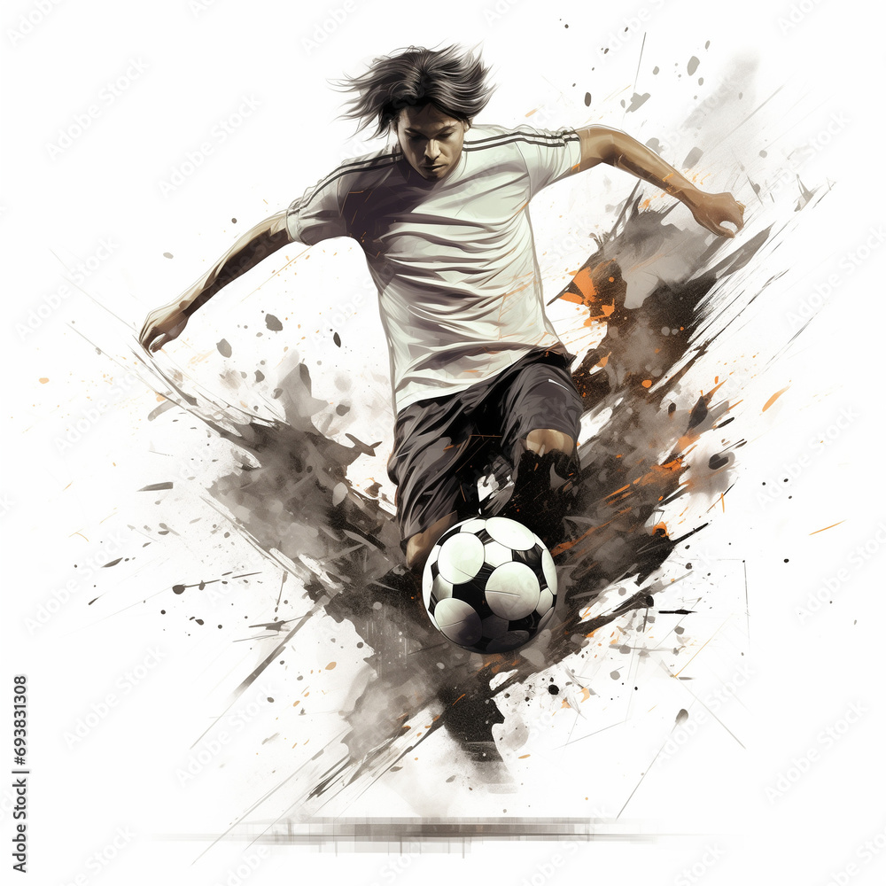 cool design of a young soccer player kid boy football child in a court ...