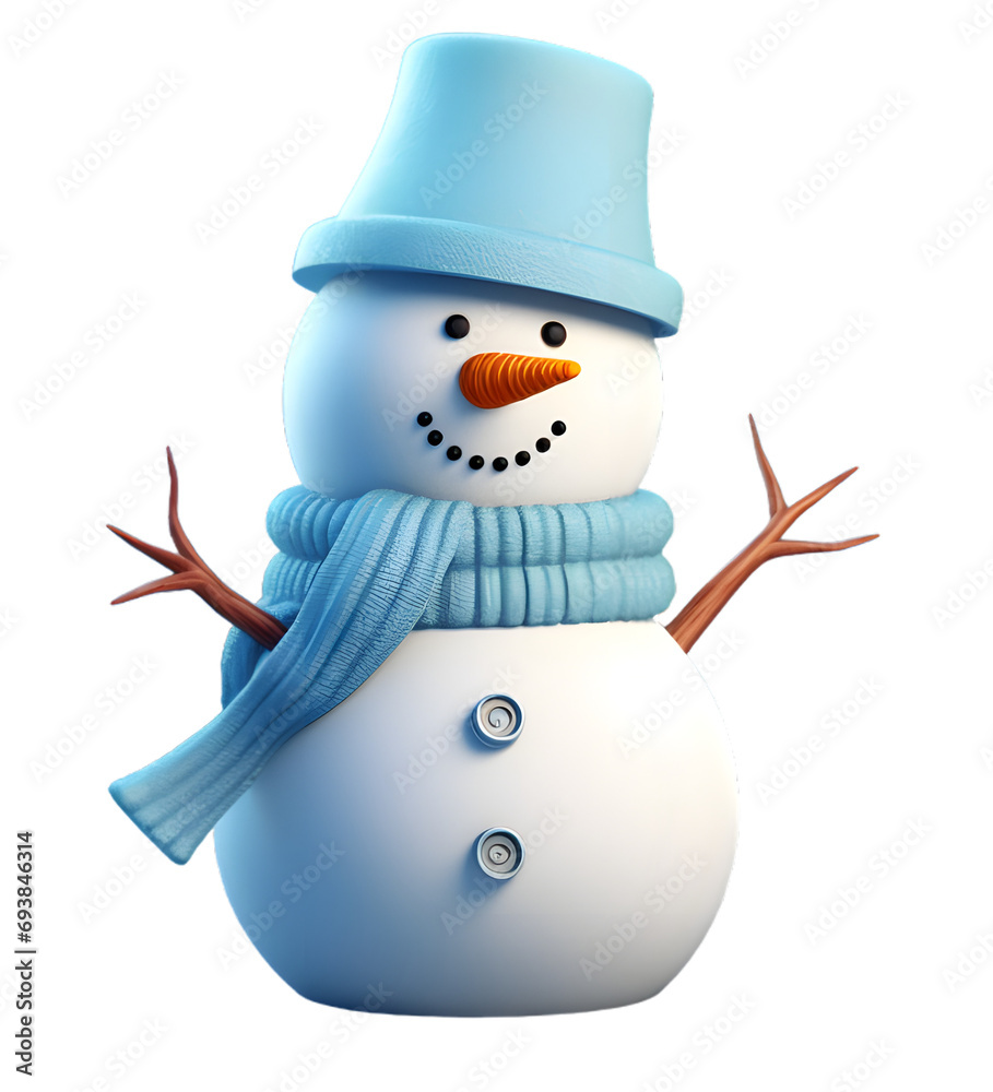 Cartoon 3D character of snowman on transparent background Stock ...