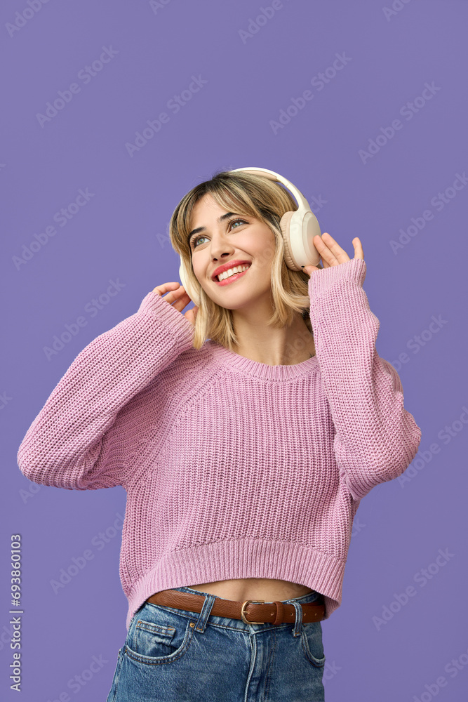 Happy funky gen z blonde young woman, cool smiling teenage girl wearing ...