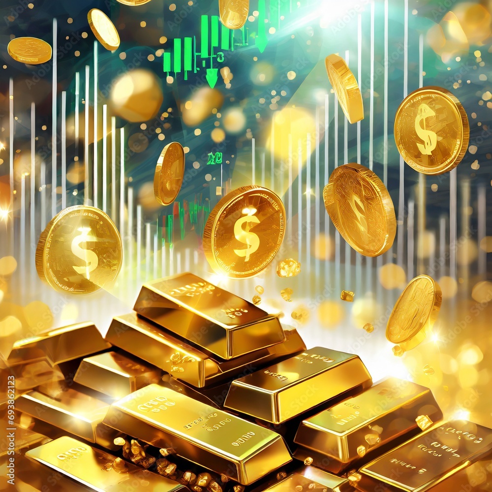 Illustrative digital concept art, depicting gold investments on the ...