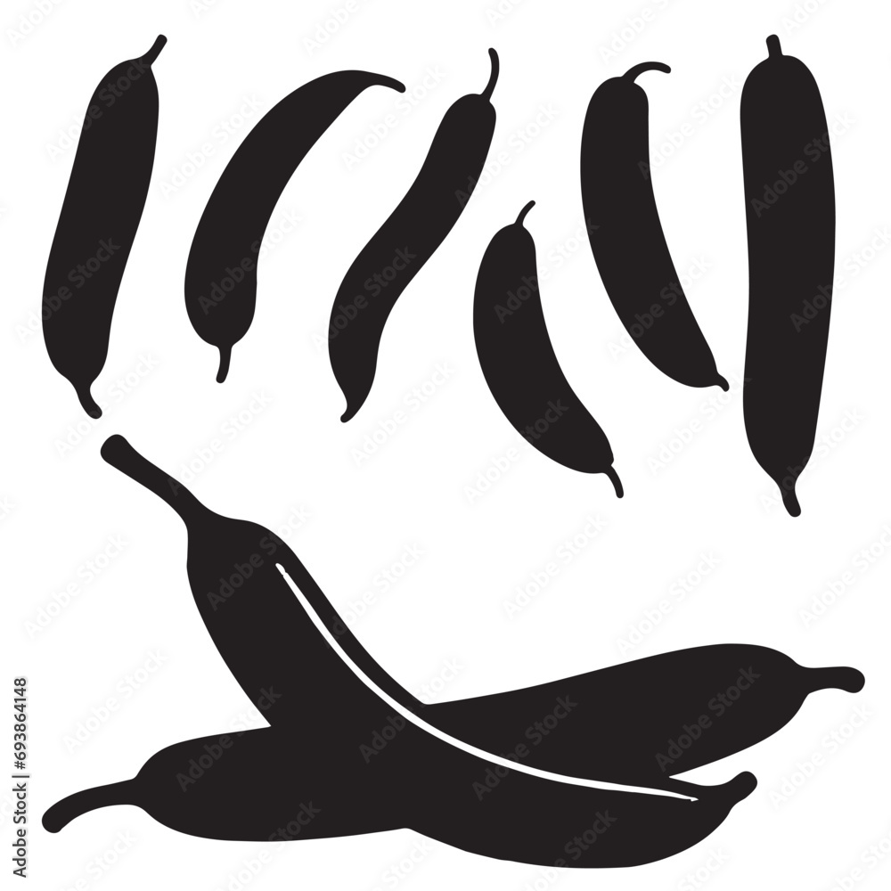 Green Bean silhouettes and icons. Black flat color simple elegant white ...