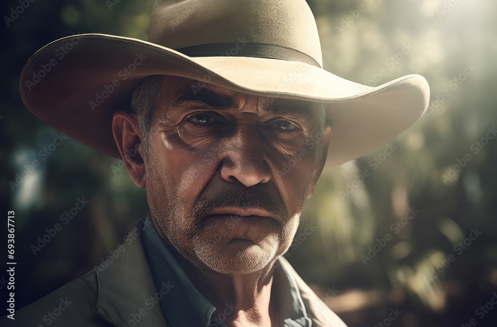 Cuba aged man mafia with hat. Determined male mobster leader outside ...