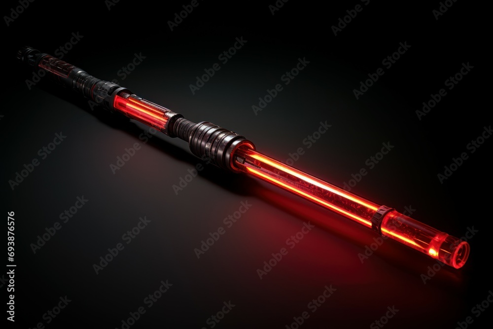 Red galactic knight lightsaber. Cutting edge laser crimson neon weapon ...