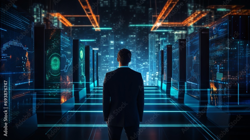 Cyber security professional managing data protection in high-tech data center Stock Photo ...