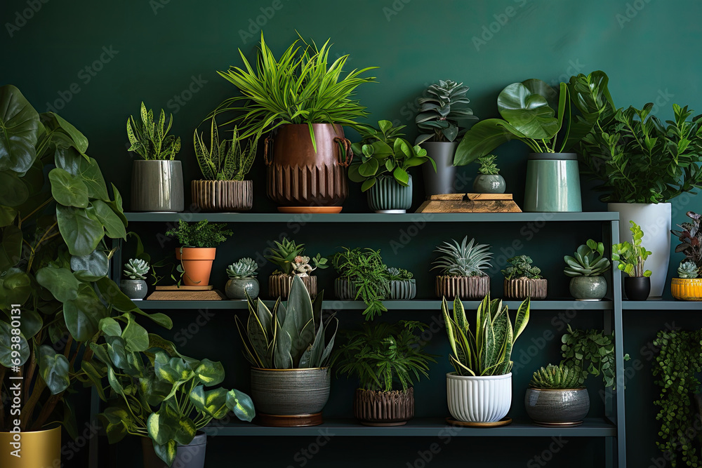 pots in a shop, Stylish composition of home garden interior filled a ...