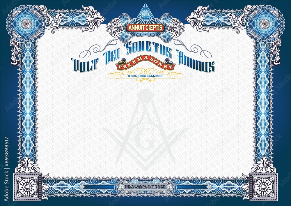 Horizontal blank with Masonic symbols for creating certificates ...