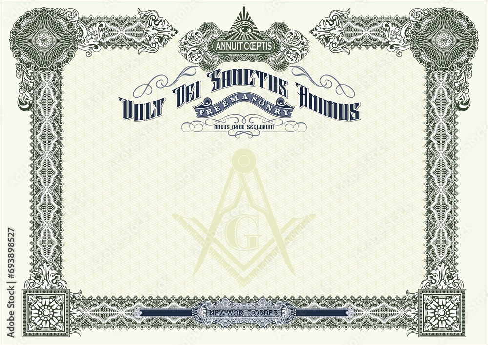 Horizontal blank with Masonic symbols for creating certificates ...