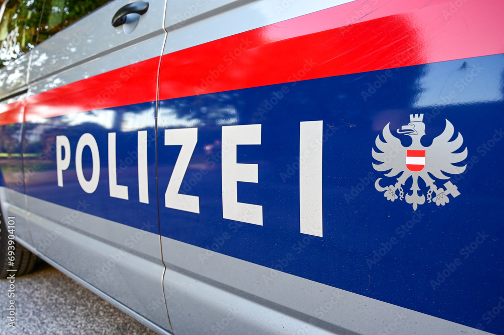 Police patrol car parked on the street in Vienna, Austria. Austrian ...