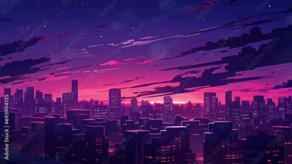 Lofi animation lo fi animation style night city skyline, ai generated ...