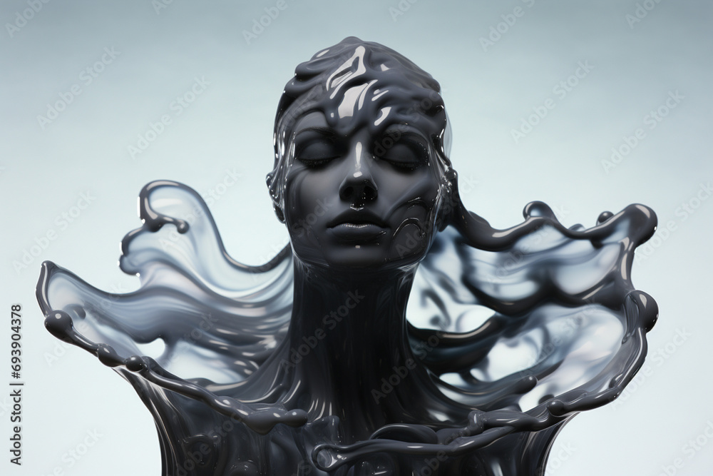 Liquid forms shaping a human silhouette, representing the fluidity and ...