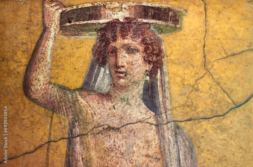 Figure of a woman painted in a Fresco in a Domus of Pompeii, the ...