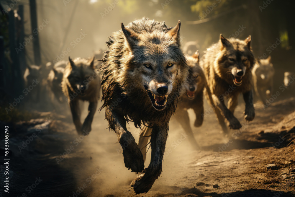 A pack of wolves working together to hunt, exemplifying the intricate ...