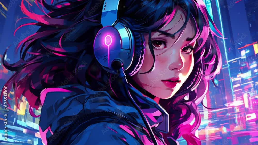 Synthwave tech Anime girl in futuristic world, vaporwave, synthwave ...