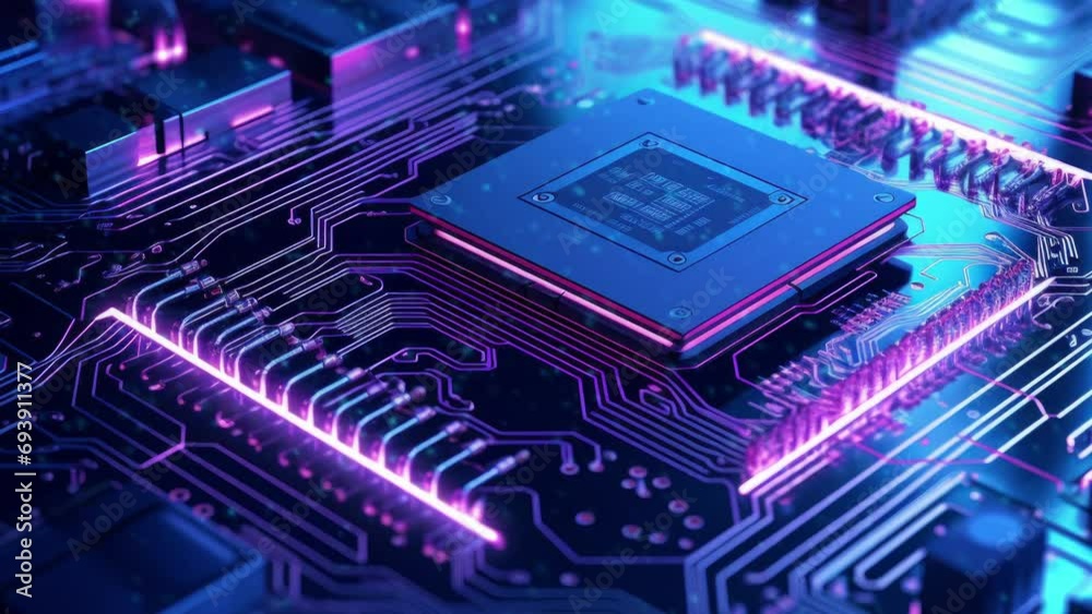 Synthwave tech Blue Illustrated High-Tech Computer Circuit Board ...