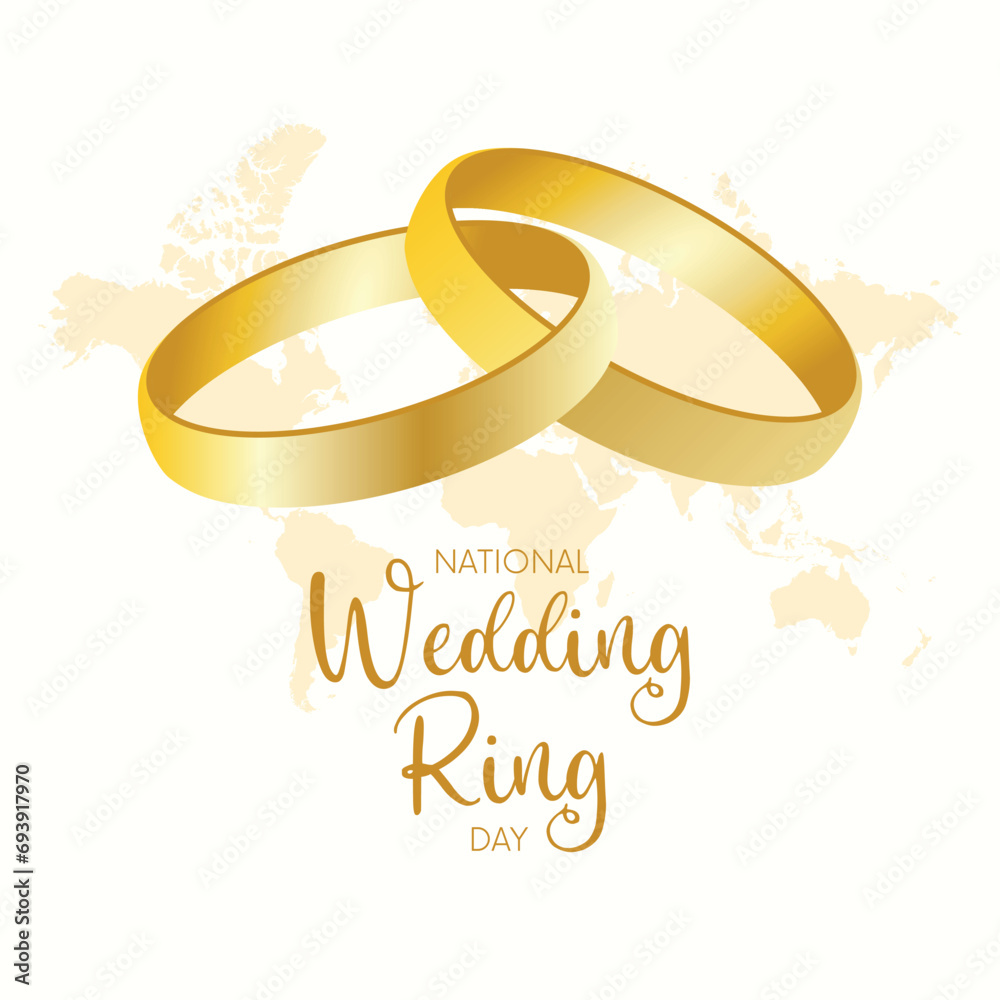National Wedding Ring Day poster vector illustration. Two golden ...