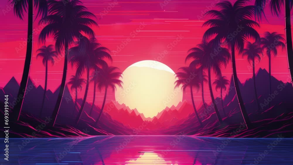 Synthwave tech synthwave sunset, retrowave - Seamless loop animation ...