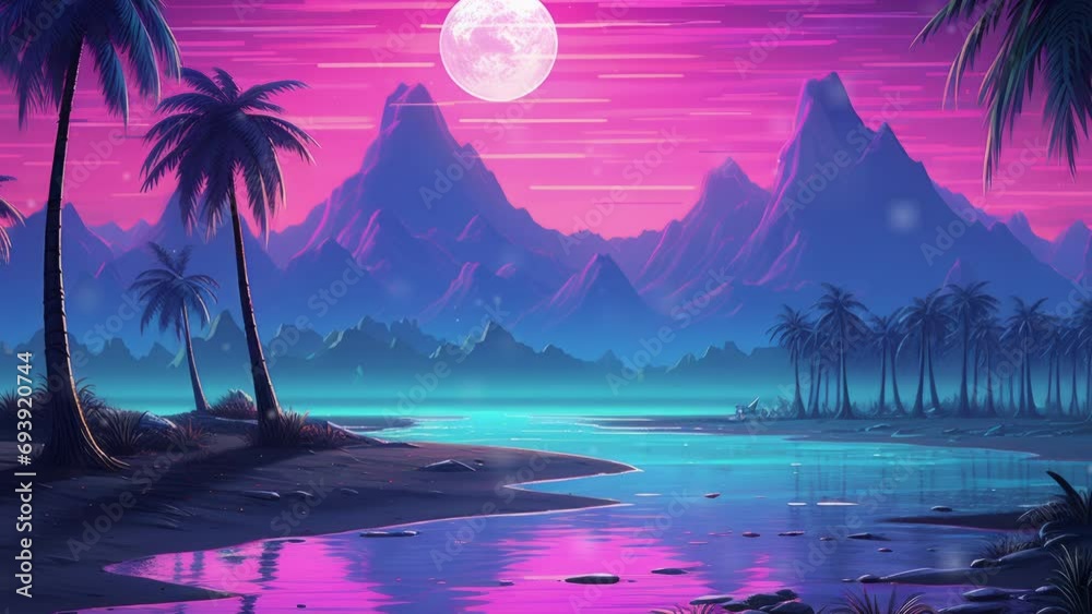 Synthwave tech 3D computer graphics pastel neon colors landscape, pink ...