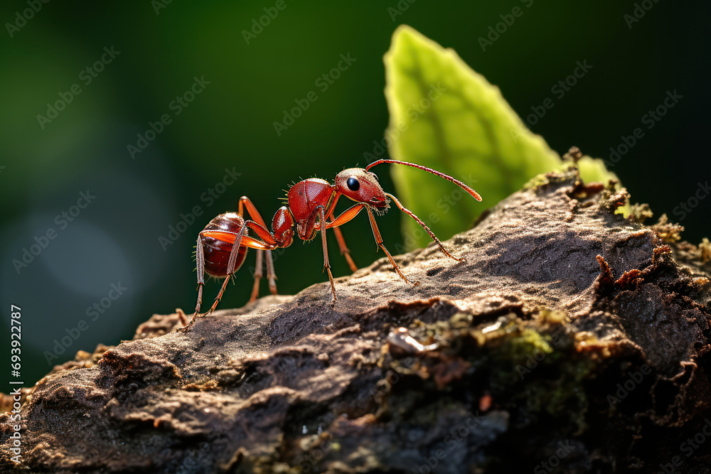 A photograph of a leafcutter ant carrying a leaf fragment, showcasing ...