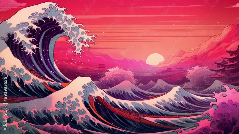 Synthwave tech Japanse giant Tsunami Wave in the Synthwave Outrun ...